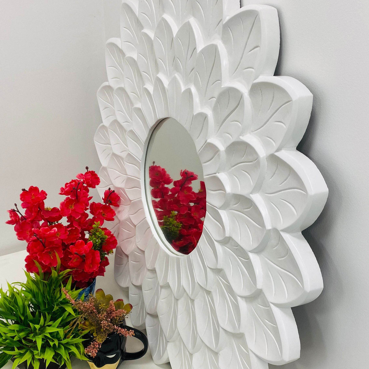 White Daisy Decorative Mirror | Modern Mirrors - Mirrorwalla