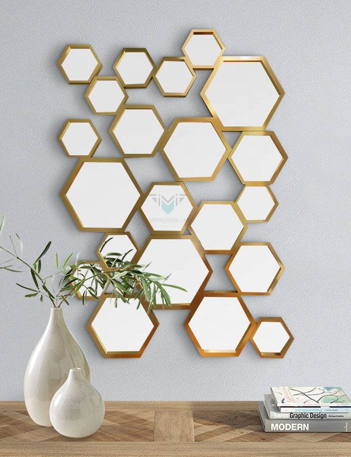 Hexagon Collage Decorative Mirror | Bedroom Mirror - Mirrorwalla