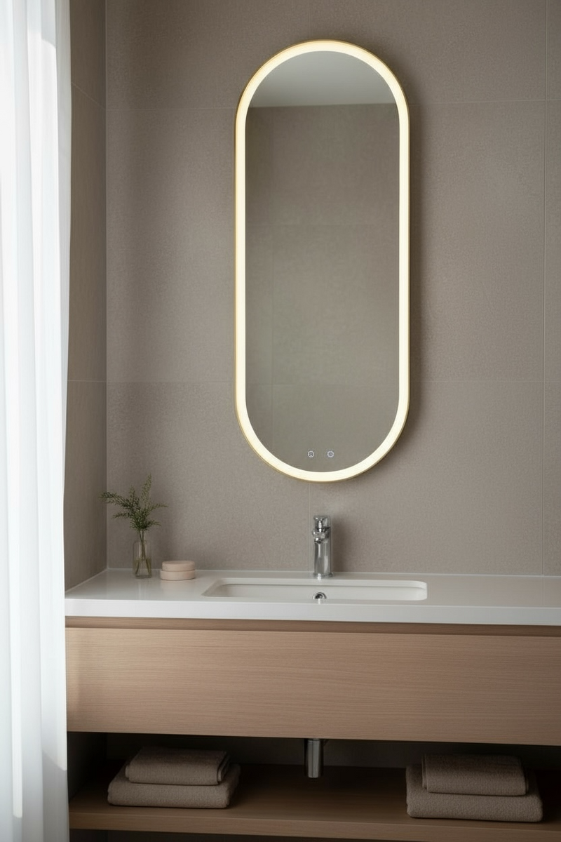 Dull gold capsule led mirror with Dfogger – Mirrorwalla